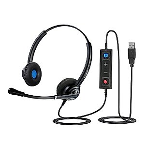 VoicePro 20 Professional Home Office and Call Center USB Headset with Noise Canceling Microphone, HD Speakers and in Line Call Controls with Mute, Compatible with All UC Voice Platforms.