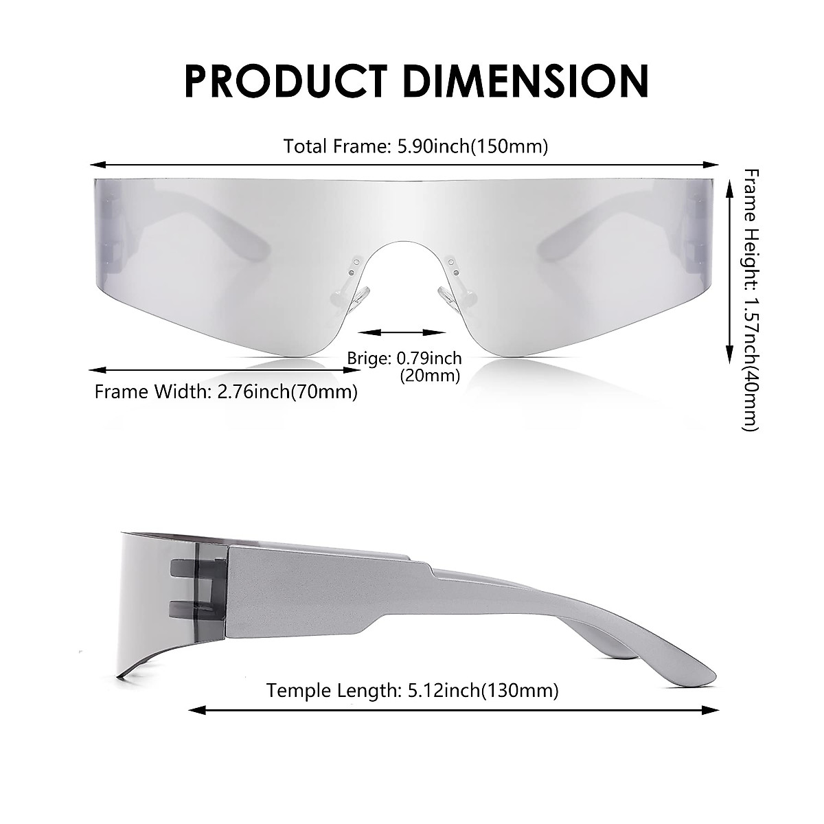 NULOOQ Y2K Rimless Futuristic Wrap Around Sunglasses Women Men, Trendy Cyberpunk Visor Sunglasses Monoblock Cyclops Shades (Black/Gray + Silver/Silver Mirrored) - 2 Pack