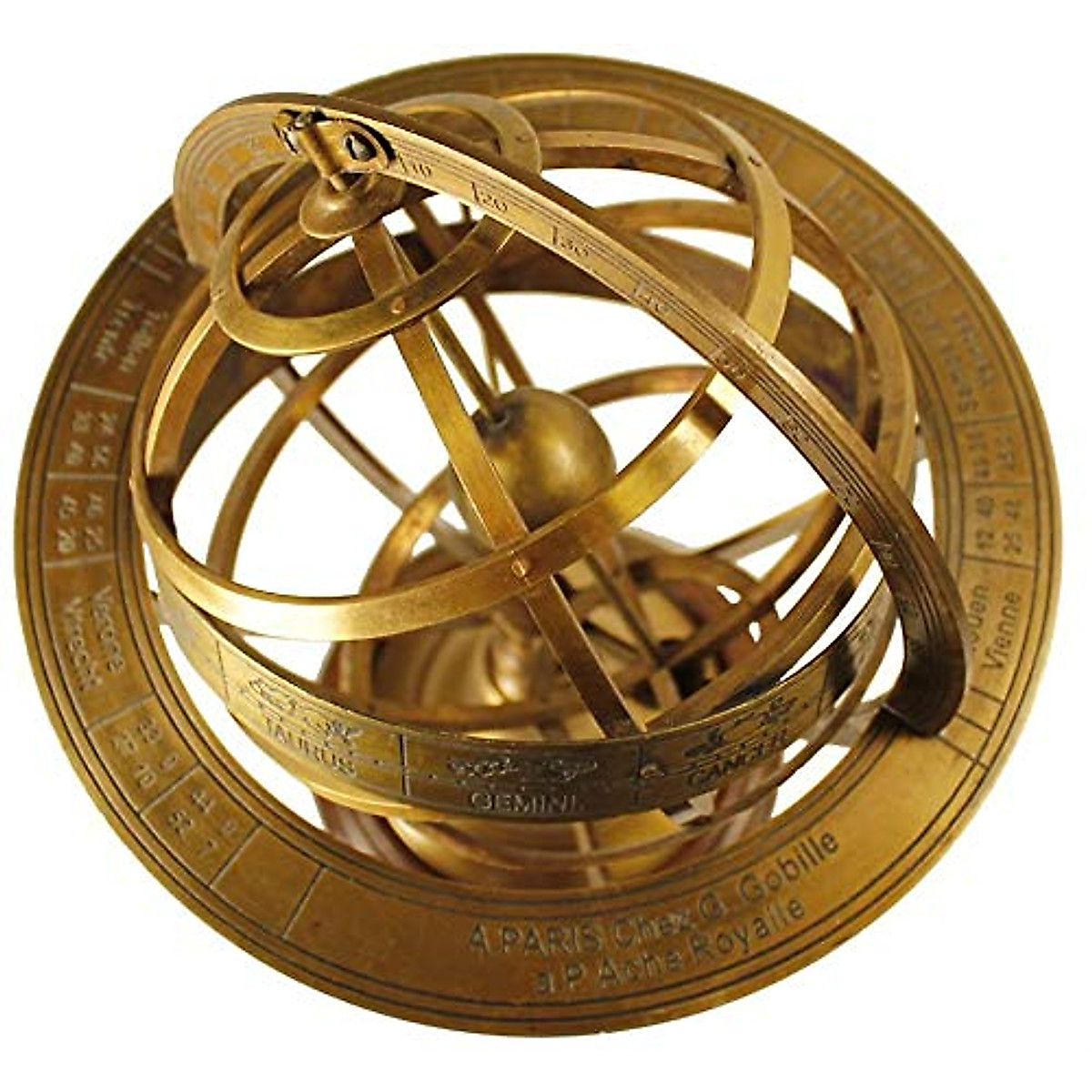 Brass Antique Finish Armillary Celestial Globe with Zodiac Engravings