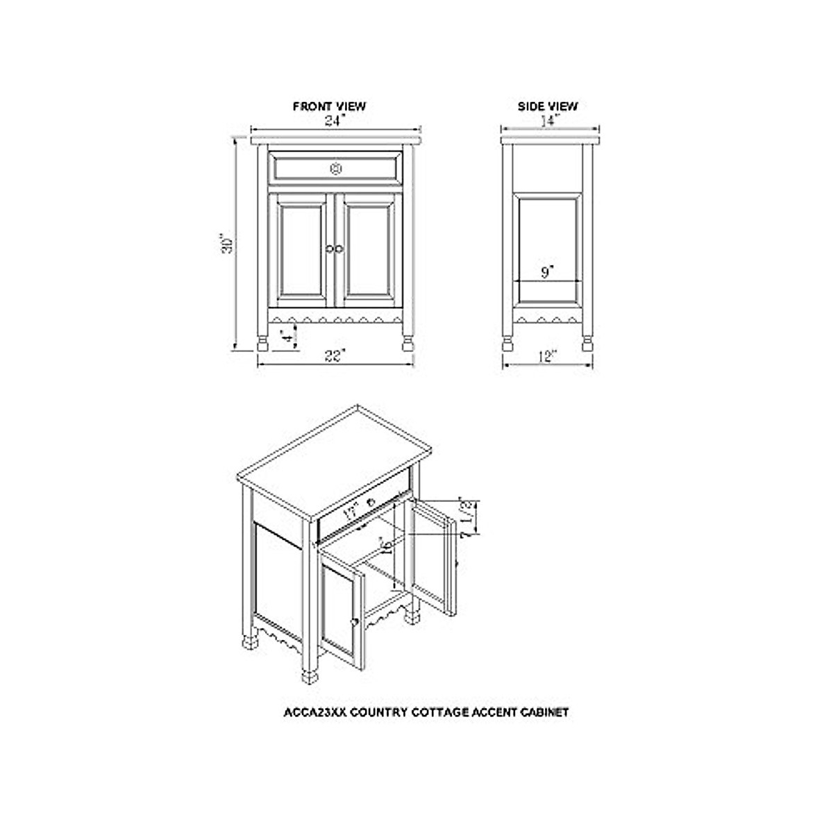 Rustic Cottage Accent Cabinet with 1 Drawer and 2 Doors, White Antique - Living Room Furniture, Functional Design with Dental Work and Turned Legs, Wipe Clean with a Dry Cloth