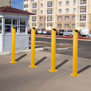 DorBuphan 2Packs 36-4.5 Bollards 4-1/2" OD 36" Height Safety Bollard Yellow Powder Coat Street Bollard Parking Post 4 Free Anchor Bolts for Garage or Parking Lot