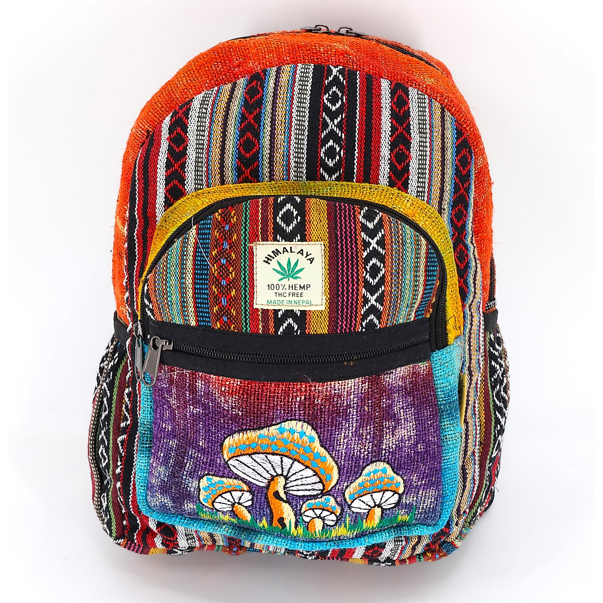 Unique design Mushroom Embroidered Himalaya Hemp Hippie Backpack Festival Backpack Hiking Backpack FAIR TRADE Handmade with Love