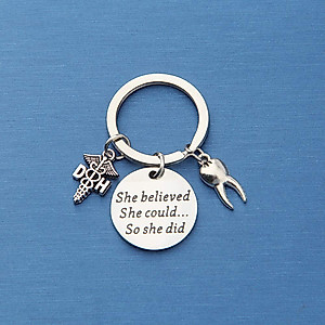 ENSIANTH Dental Hygienist Gifts She Believed She Could So She Did Keychain Dentist Jewelry Graduation Gift For DH (DH Keychain)
