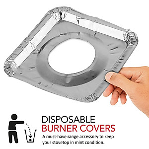 Disposable Gas Burner Liners (50 Pack) Aluminum Foil Square Gas Stove Burner Covers - 8.5 Inch Gas Range Protector, Stove Top Covers for Gas Burners, Foil Liners to Catch Oil, Grease, and Food Spills