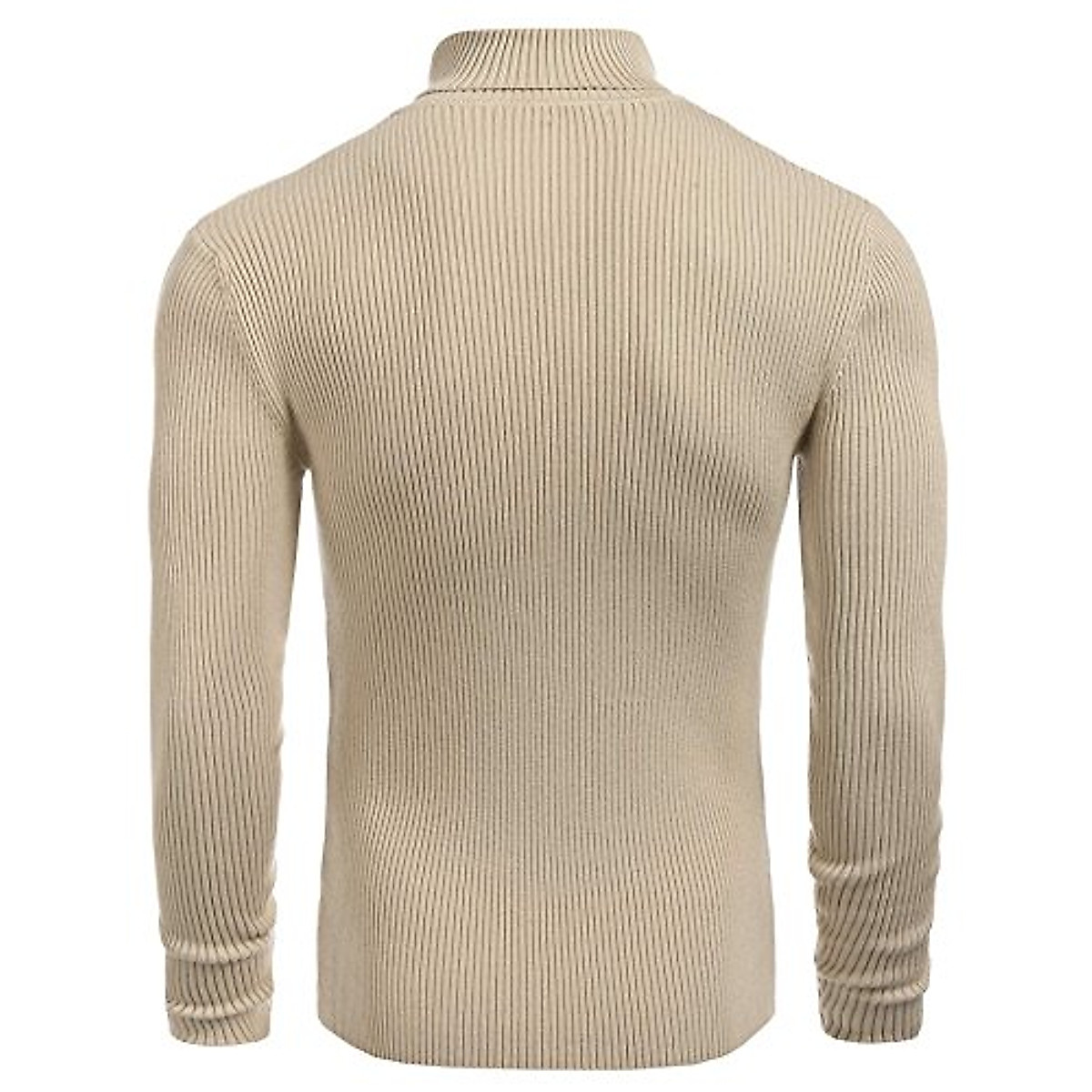 COOFANDY Mens Ribbed Slim Fit Knitted Pullover Turtleneck Sweater Khaki