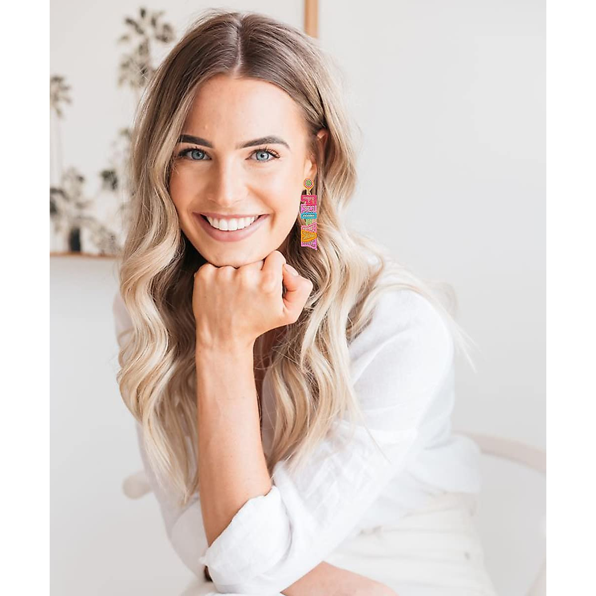 Teacher Earrings for Women Beaded Teacher Drop Earrings Delicate Rhinestone Letter FRI-YAY Books Dangle Earrings Colorful Teacher Appreciation Gift (FRI-YAY)