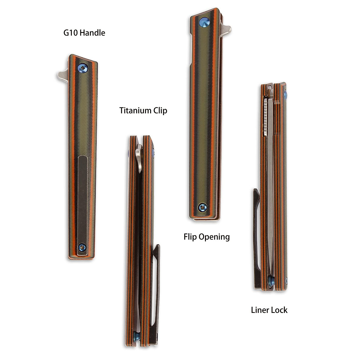 Samior GP035-Mini Little Flipper Folding Pocket Knife, 2.9 Inch Tanto Point D2 Blades, G10 Handle with Liner lock, Titanium Belt Clip, Gentlemen's Utility EDC Knives, 1.1oz (Multi)