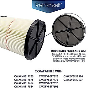 Replacement Cartridge Filter for Craftsman 9-38754 Red Stripe General Purpose for 5 to 20 Gallon Shop Vacuums CMXZVBE38754，2 Pack