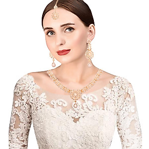 Touchstone Indian jewelry sets for womens bollywood set bridal jewellery necklace earrings artificial accessories faux pearl kundan desi punjabi traditional wedding maang tikka in gold tone for women