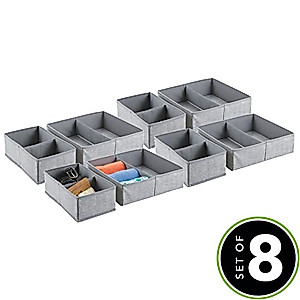 mDesign Soft Fabric Dresser Drawer and Closet Storage Organizer Bin for Bedroom - Holds Lingerie, Bras, Socks, Leggings, Clothes, Purses, Scarves, Lido Collection - 4 Pack - Gray