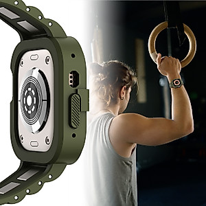 GELISHI Bands Compatible for Apple Watch Ultra 2/1 49mm Band, Rugged Protective Case with TPU Sport Band Military Shockproof Bumper Case for Apple Watch 49mm Men, Army Green