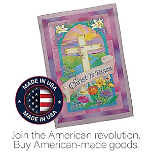 Breeze Decor Christ is Risen Garden Spring Easter Egg Bunny Chicks Cross Religious Christian Rejoice Tulip Decorative Gift House Banner Double Sided, Thick Fabric, Small Flag Only