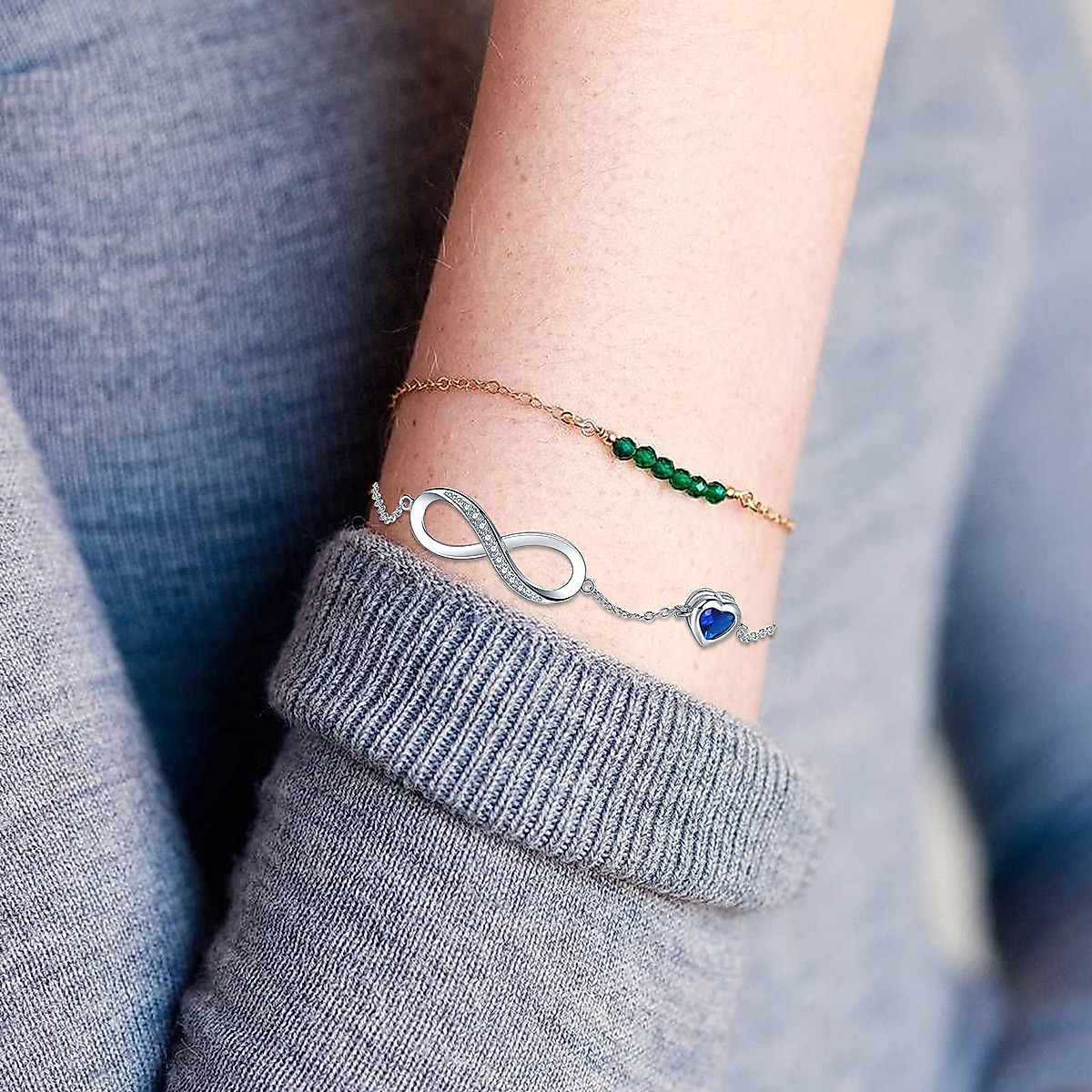 IDASANY December Birthstone Gifts for Her, Silver Birth Stone Charm Bracelet Infinity with Cubic Zirconia, Adjustable Love Heart Chain Jewelry Gifts for Anniversary Christmas, 7"+2"