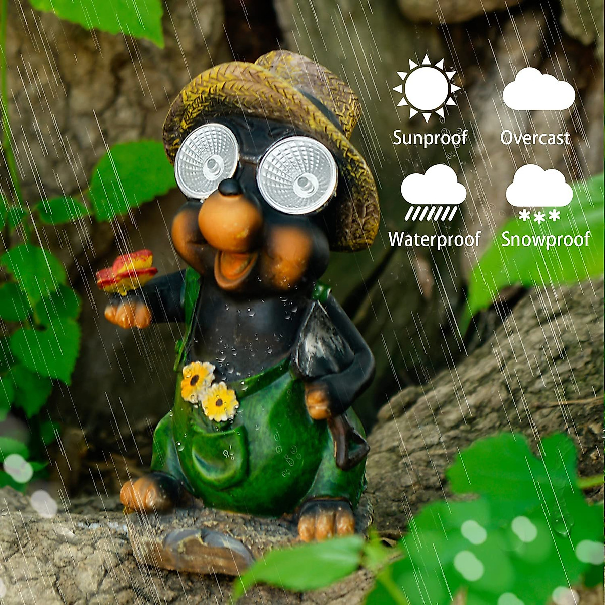 Iweshal Garden Statues Decor Outdoor Resin Garden Figurines with Solar Lights, Garden Sculptures & Statues Animal Ornaments for Outside Patio Lawn Yard Porch Christmas Decorations Gift