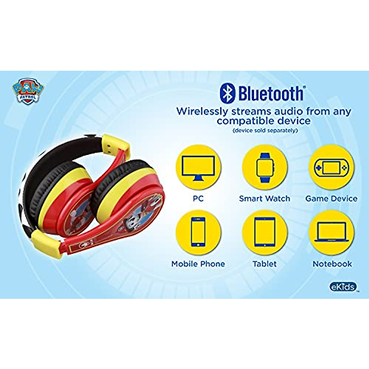 eKids Paw Patrol Kids Bluetooth Headphones, Wireless Headphones with Microphone Includes Aux Cord, Volume Reduced Kids Foldable Headphones for School, Home, or Travel