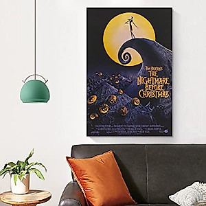 Movie Poster Tim Burton's The Nightmare Before Christmas Canvas Poster Wall Art Decor Print Picture Paintings for Living Room Bedroom Decoration No Frame 12x18inch(30x45cm), White