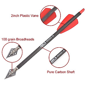 Crossbow Archery 7.5" inch R9 Crossbow Bolts Carbon Arrows 2" Red Vanes with 100grain Broadhead for Hunting Shooting Targeting 3X Pack