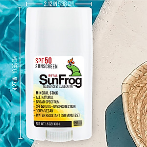 Royal SunFrog | All Natural SPF-50 Sunscreen Mineral Stick | 100% Vegan, Broad Spectrum UVA + UVB, Roll On Sunscreen Stick for Face & Body (1.5oz/43g)