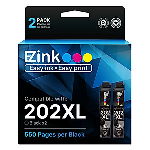 E-Z Ink (TM) Remanufactured Ink Cartridge Replacement for Epson 202XL 202 XL T202XL to use with Workforce WF-2860 Expression Home XP-5100 Printer New Upgraded Chips(Black,2 Pack)