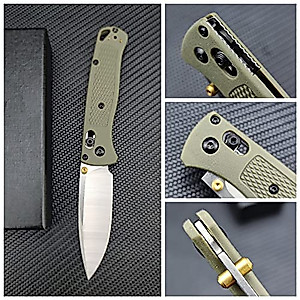 EDC Folding Pocket Knife For Men, Satin Plain Edge Drop Point Blade , Green Grivory Fiberglass Super Lightweight Handle Axis Lock With Belt Clip, Everyday Carry Thumb Studs Manual Open (Green Handle Satin Blade)