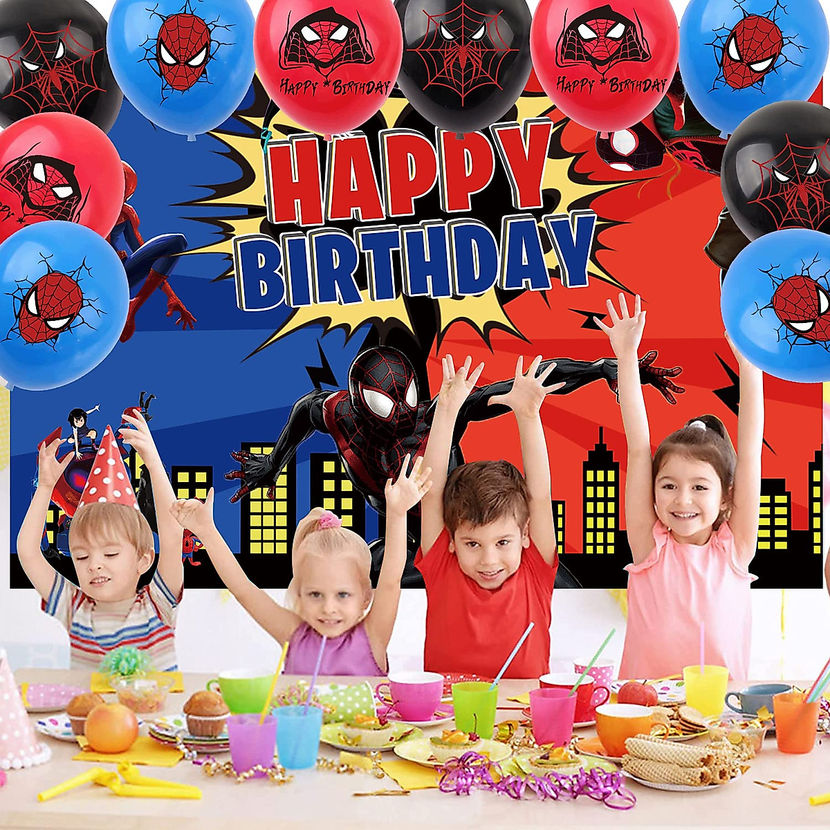 Spider Party Supplies, Spider Birthday Decorations Including Foil Balloons, Latex Balloons and Backdrop