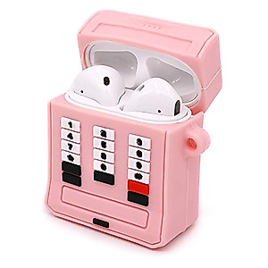 Yonocosta Cute Airpods Case, Airpods 2 Case, Fashion Funny 3D Cartoon Pink Retro Cellular Phone Shaped Full Protection Shockproof Soft Silicone Charging Case Cover Skin with Keychain for Airpods 1&2
