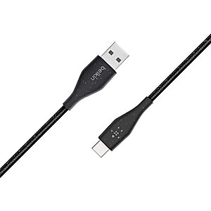 Belkin DuraTek Plus USB C to USB Cable - USB-A Cable W/ Leather Strap - Ultra-Strong Charging Cable W/ Flexible Insulation - Compatible W/ iPads, Samsung Galaxy, Google Pixel & More - 4ft (Black)