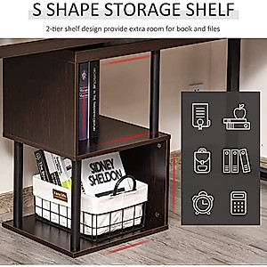 Royal Wood 55" 360° Rotating L-Shaped Home Office Computer Desk, Rotating Corner Desk with Storage Shelves, Left or Right Side Combo Table, Study Writing Desk Two Workstations,Espresso