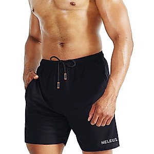 NELEUS Men's 7" Mesh Running Workout Shorts Gym Basketball,6058,3 Pack,Black,Grey,Navy Blue,M