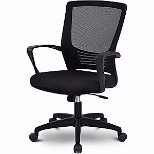 Ergonomic Office Chair with Lumbar Support Desk Chair, Task Chair with Armrest Mesh Chair Back Support, Mid Back Computer Chair Adjustable Swivel Executive Chair Comfortable Home Study Chair, Black