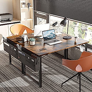 ODK Computer Writing Desk 47 inch, Sturdy Home Office Table, Work Desk with A Storage Bag and Headphone Hook, Vintage