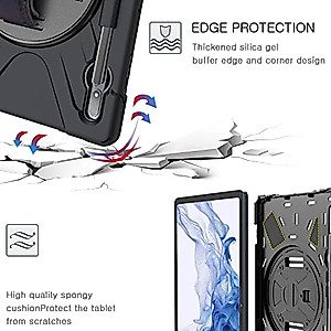 Gerutek Galaxy S7FE/S8 Plus/S7 Plus 12.4" Case 2022/2020, 3-Layer Shockproof Structure Samsung Galaxy S8+ /S7+ Tablet Case with Pen Holder, Rotatable Kickstand, Shoulder/Hand Strap, Black