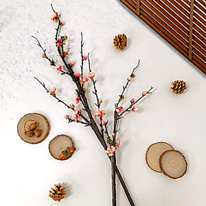 SNAIL GARDEN 2Pack Artificial Plum Blossom Flowers, Faux Long Stem Plum Blossom Bouquet with 13 Heads Full Bloom Plum & 23 Silk Flower Buds-Fake Plum Branches for Home Table Decoration (33.5", 21.2")