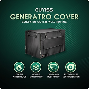 GUYISS Generator Running Cover with Windproof Elastic Cord and Visual Operation Window, 32 "Lx24 "Wx24 "H For Most 5000-10000W Frame Type Generators, Tear Resistant, Black (Patent）