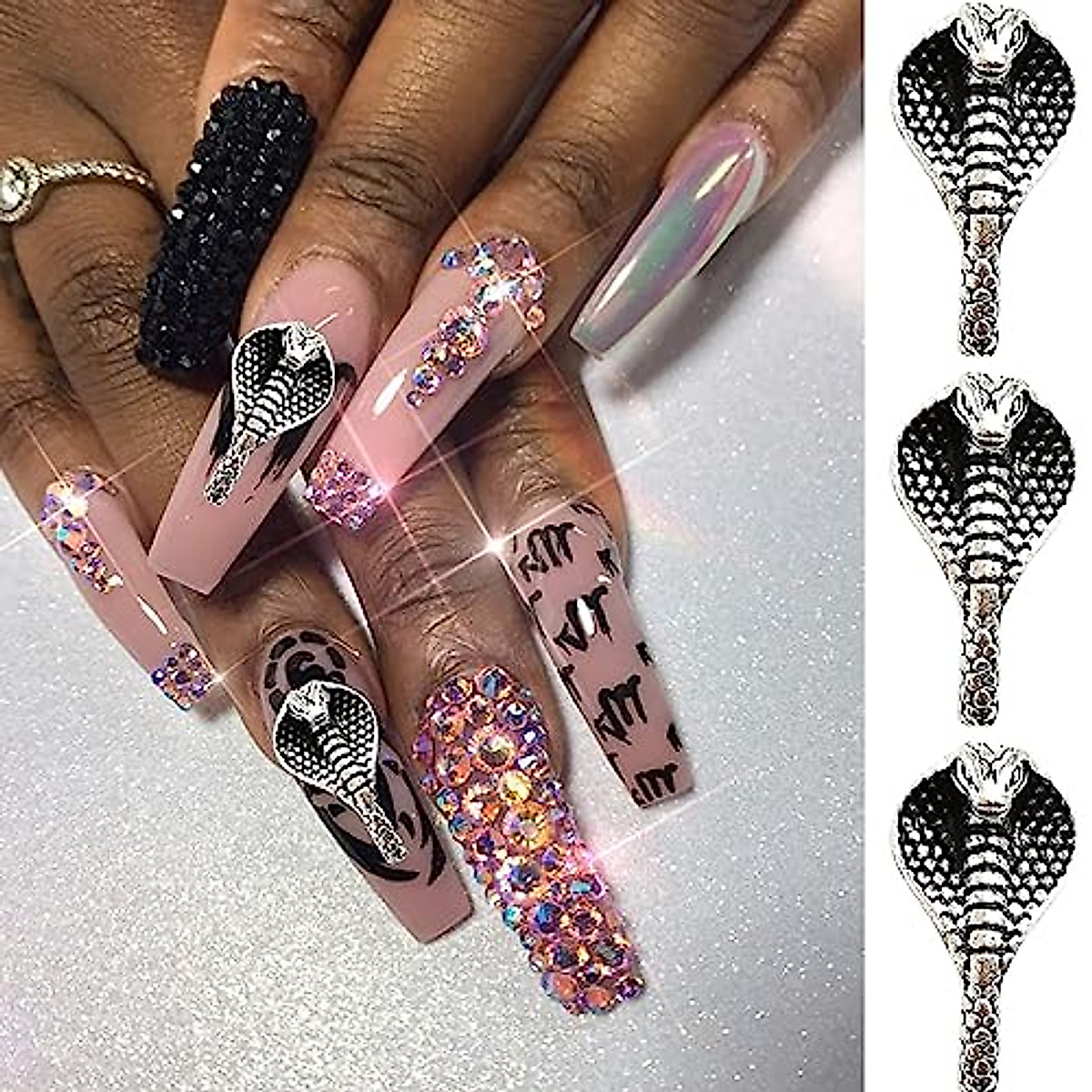 36Pcs Snake Nail Charms Metal Butterfly Nail Gems Nail Rhinestones 3D Alloy Snake Nail Charms Silver Gold Snake Nail Jewelry Snake Charm Designs for Women Girls Acrylic Nail DIY Manicure Decorations