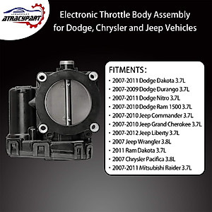 Electronic Throttle Body Assembly with IAC TPS | for 2007-2011 Dodge Dakota Durango Nitro Ram 1500 Jeep Commander Grand Cherokee Liberty Mitsubishi Raider 3.7L 3.8L | Replace# 04861661AA, 04861661AB