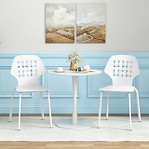 GOFLAME Dining Chairs Set of 4, Armless Kitchen Chairs with Hollowed Backrest & Metal Legs, Modern Dinner Chairs, Accent Side Chairs for Dining Room, Reception Room & Living Room (White)