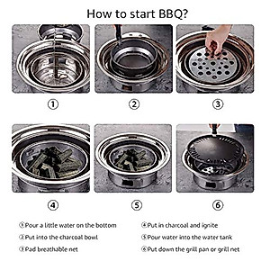 Baffect BBQ Charcoal Grill, 13.7 inch Non-stick Stainless Steel Korean Barbecue Grill, Portable Charcoal Stove for Outdoors Camping Picnic and Indoor Party Cooking
