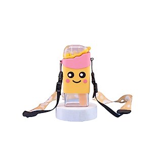 Cute Water Bottle with Straw, Kawaii Water Bottle Drinking Bottles Portable Sports Bottle with Shoulder Strap for School Office(01)