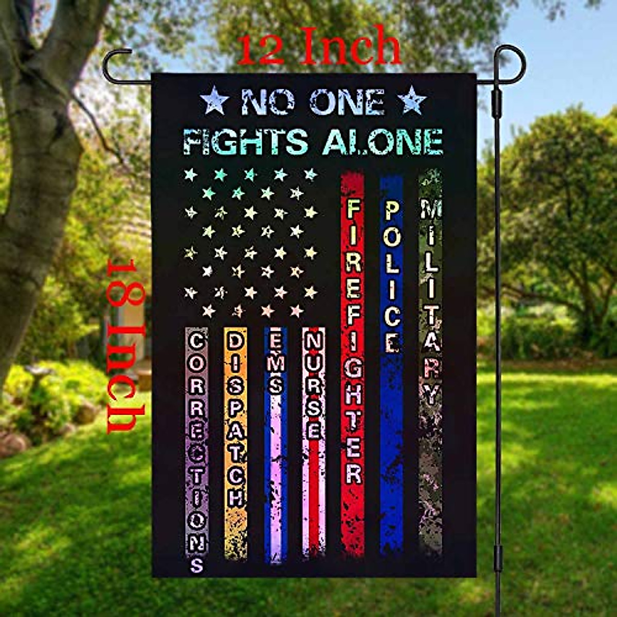 FANDEER No One Fights Alone First Responders Flag Garden Flags Decorative Outdoor Flags Simple and Light 12 X 18 Inches Double Sided
