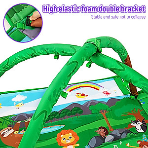 teytoy 6 in 1 Baby Play Mat Thicker Baby Play Gym High Stable Baby Activity Mat Baby Toys 6 to 12 Months with Musical Plush Newborn Toys, Baby Mirror, Tummy Time Pillow for Sensory Skills Development