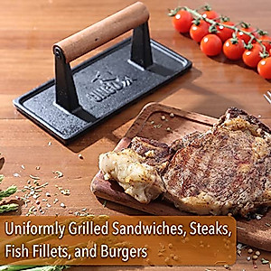 UNCO- Cast Iron Grill Press, 8.5 x 4.1 Inch, 2.6 lbs, Burger Press for Griddle, Sandwich Press, Bacon Press for Griddle, Griddle Press, Meat Press Cast Iron, Hamburger Press for Griddle