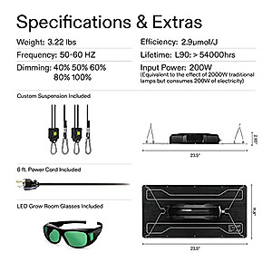 VIVOSUN VS2000 LED Grow Light with Samsung LM301 Diodes & Brand Driver Dimmable Lights Sunlike Full Spectrum with Grow Room Glasses for Seedling Veg & Bloom Plant Grow Lamps for 4x2/3x3 Grow Tent
