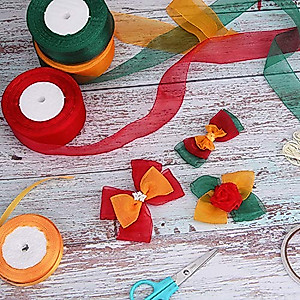 Livder 3 Rolls 1-1/2 Inch Christmas Ribbon Sheer Chiffon Ribbons for Christmas Gift Wrapping Tree Wreath Party Decorations (Dark Green, Red, Golden)