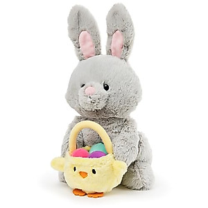 GUND Amazon Exclusive Easter Bunny with Basket and Easter Eggs, Easter Decorations, Bunny Stuffed Animal for Ages 1 and Up, Gray, 10"