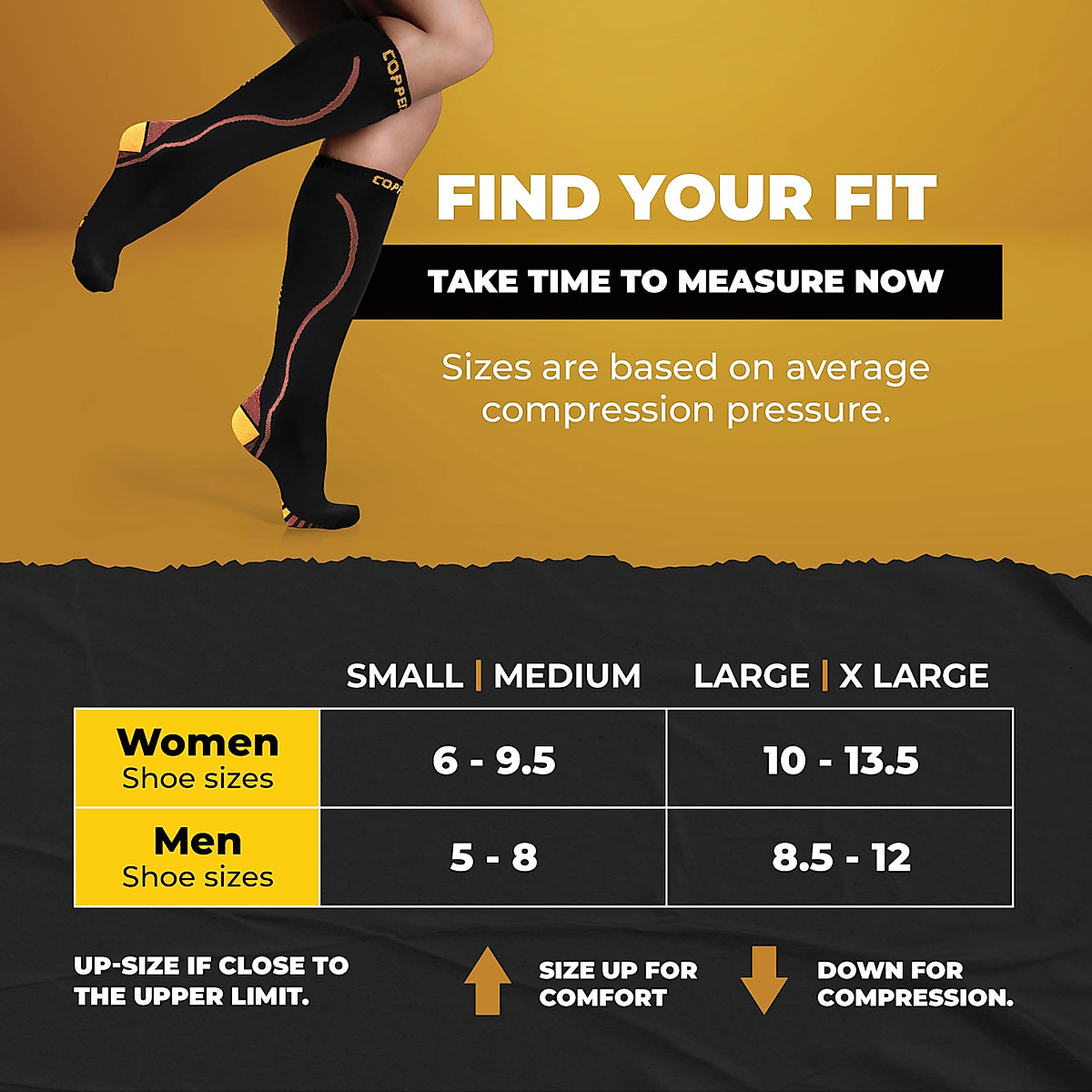 CopperJoint Copper Compression Socks Men & Women - Easy On, Easy Off Compression Copper Socks – Comfortable & Supportive Running Sock - Breathable Knee High Circulation Socks (Small - Medium)