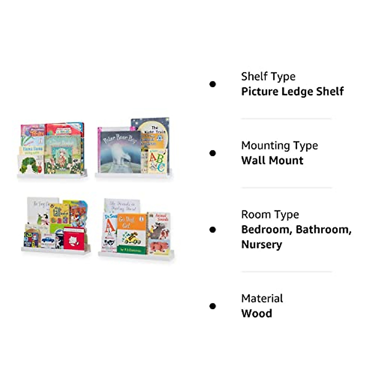 Wallniture Denver Floating Shelves for Kids Room Decor, 17" White Wall Bookshelf for Picture Frames, Kids Room Shelves, Wall Shelf for Toddler Toys, Set of 4