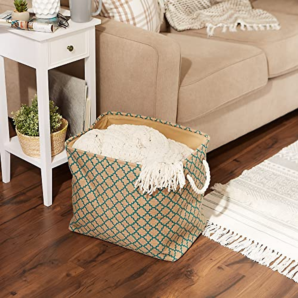 DII Burlap Storage Collection Collapsible Bin, Large Rectangle, 17.5x12x15, Teal