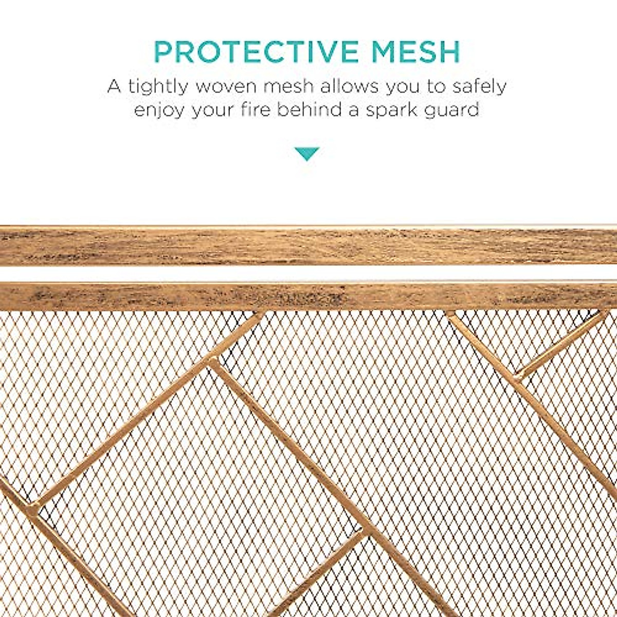 Best Choice Products 44x33in 2-Panel Handcrafted Wrought Iron Decorative Mesh Geometric Fireplace Screen, Fire Spark Guard w/Magnetic Doors - Gold