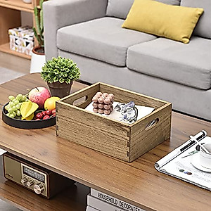 KIRIGEN Nesting Wooden Crates with Portable Handles for Home Organizer - Wood Rustic Decor Farmhouse Boxes/Basket Rolling Trays set of 3 Dark Brown